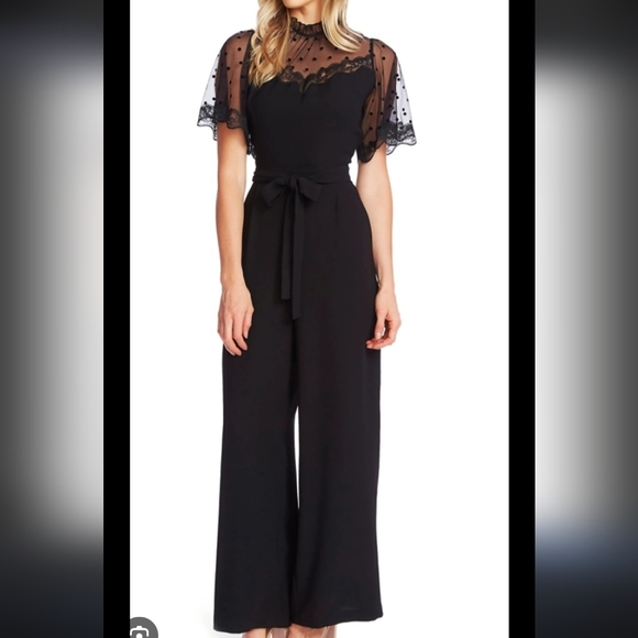 CeCe | Pants & Jumpsuits | 248 New Cece Black Lace Jumpsuit With Sheer ...
